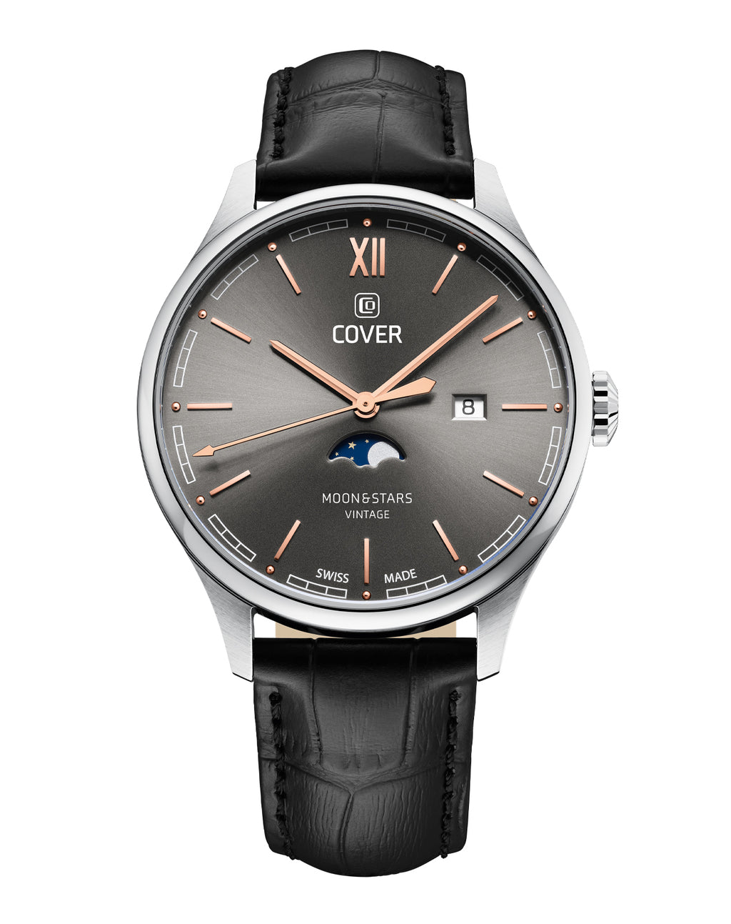 COVER Chapman Moon&Stars Grey, Leather Black, Silver Watch – Cover Watches
