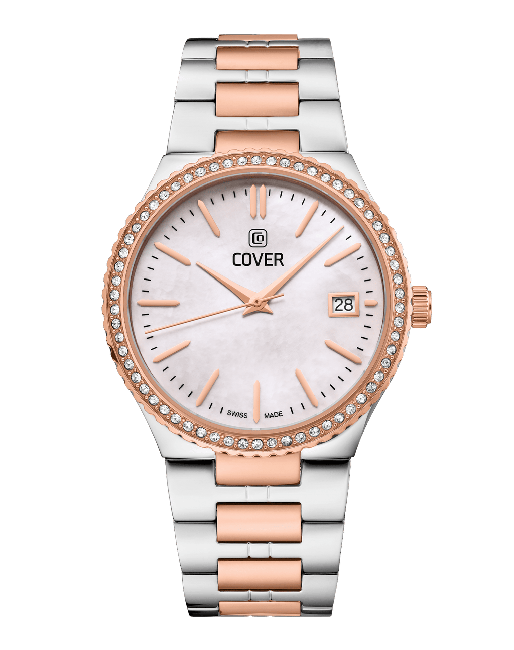 COVER Jumeira Crystals White Pearl, Bicolor Silver Rose Gold Watch ...